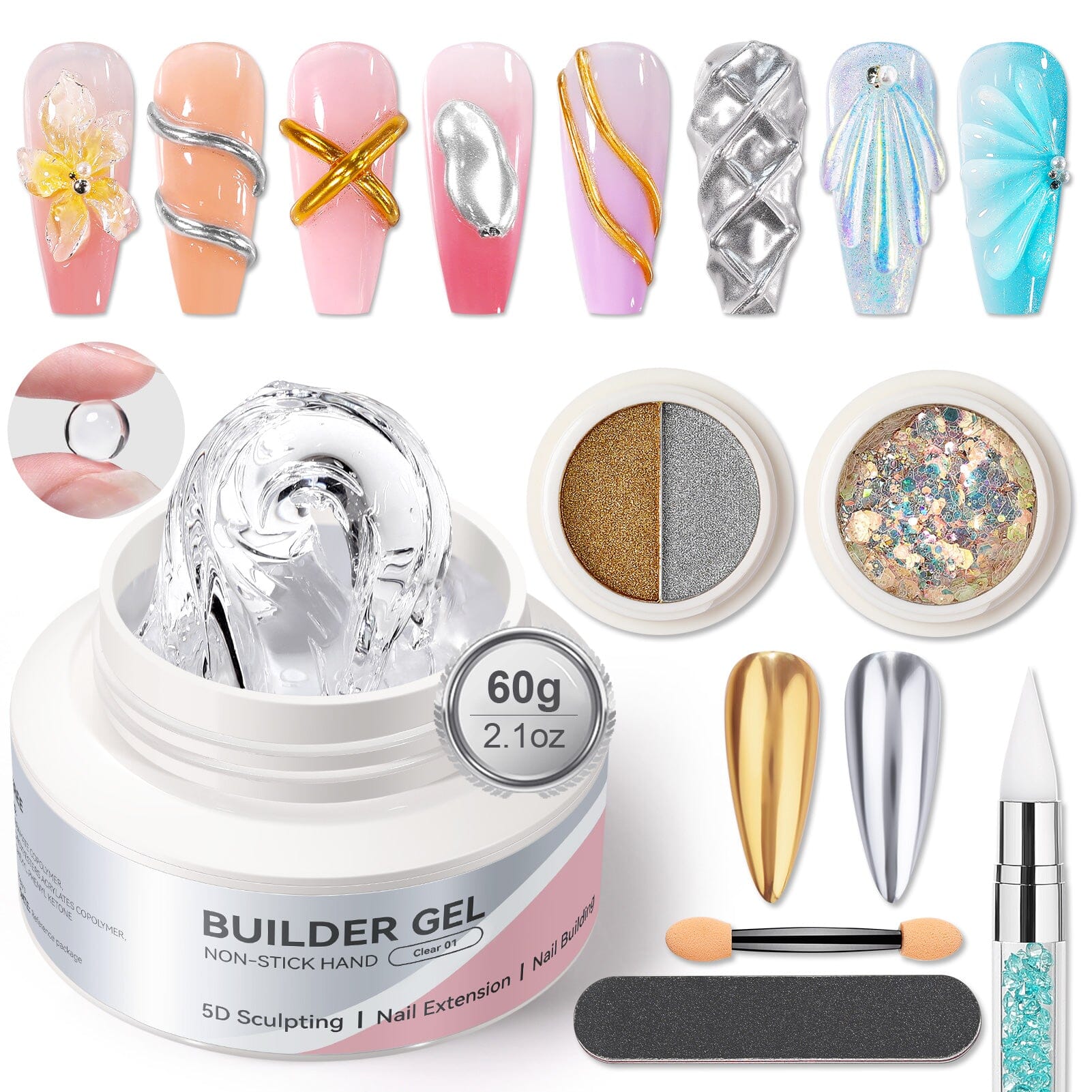 Non Stick Hand Extension Nail Kit Clear 60g HEMA FREE – BORN PRETTY