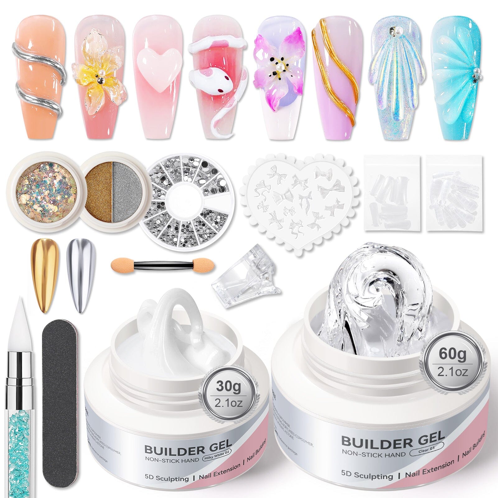 Non Stick Hand Extension Nail Kit Clear 60g Milky White 30g – BORN PRETTY